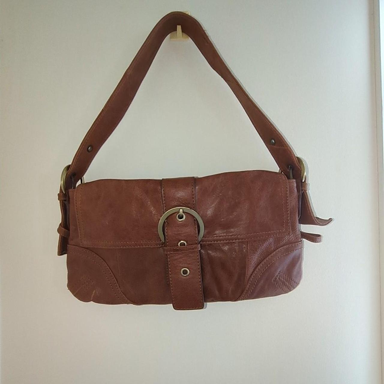 Vintage tribu shoulder bag. Hazelnut brown worn faux... - Depop