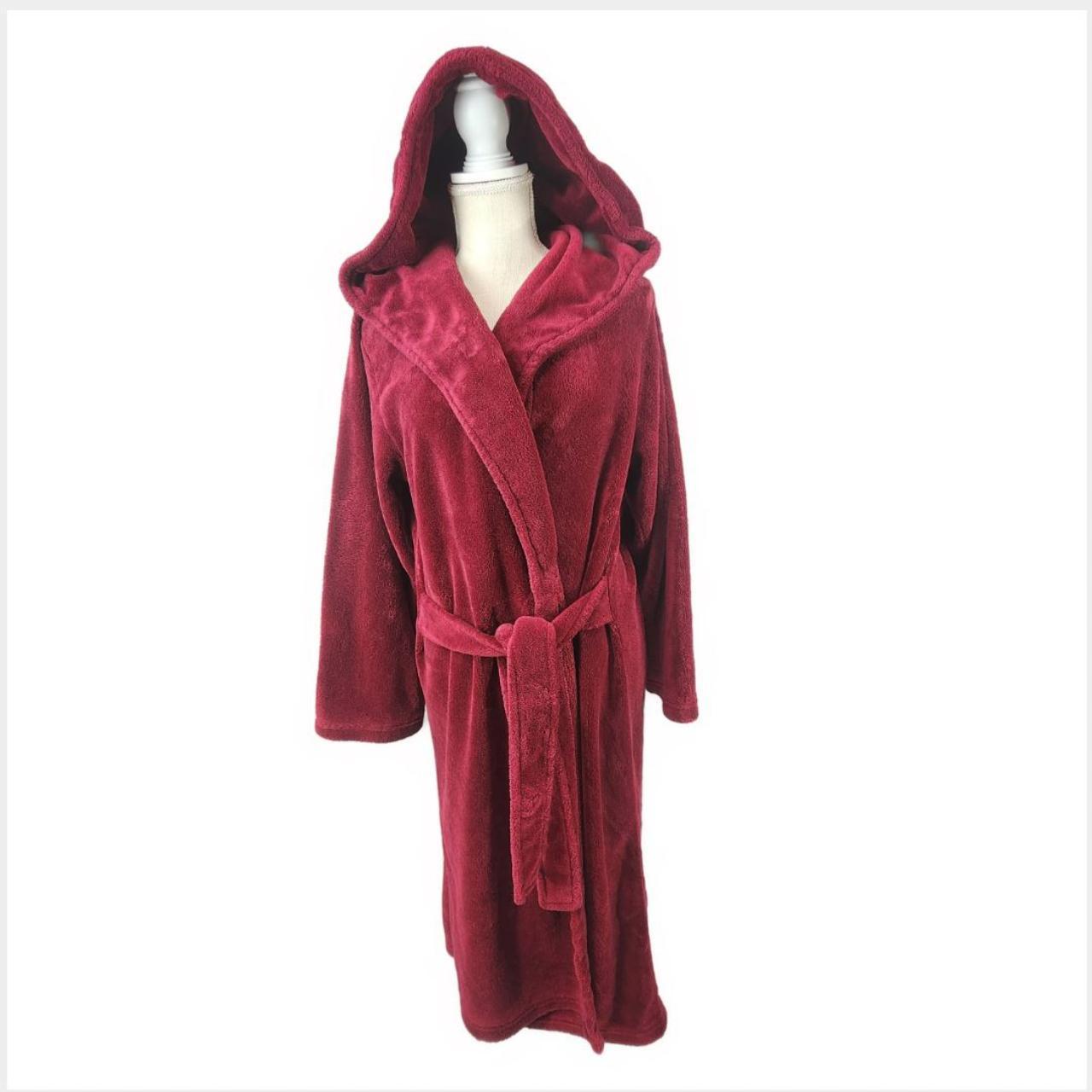 Bath Body Works Plush Robe S/M Burgundy Attached... - Depop