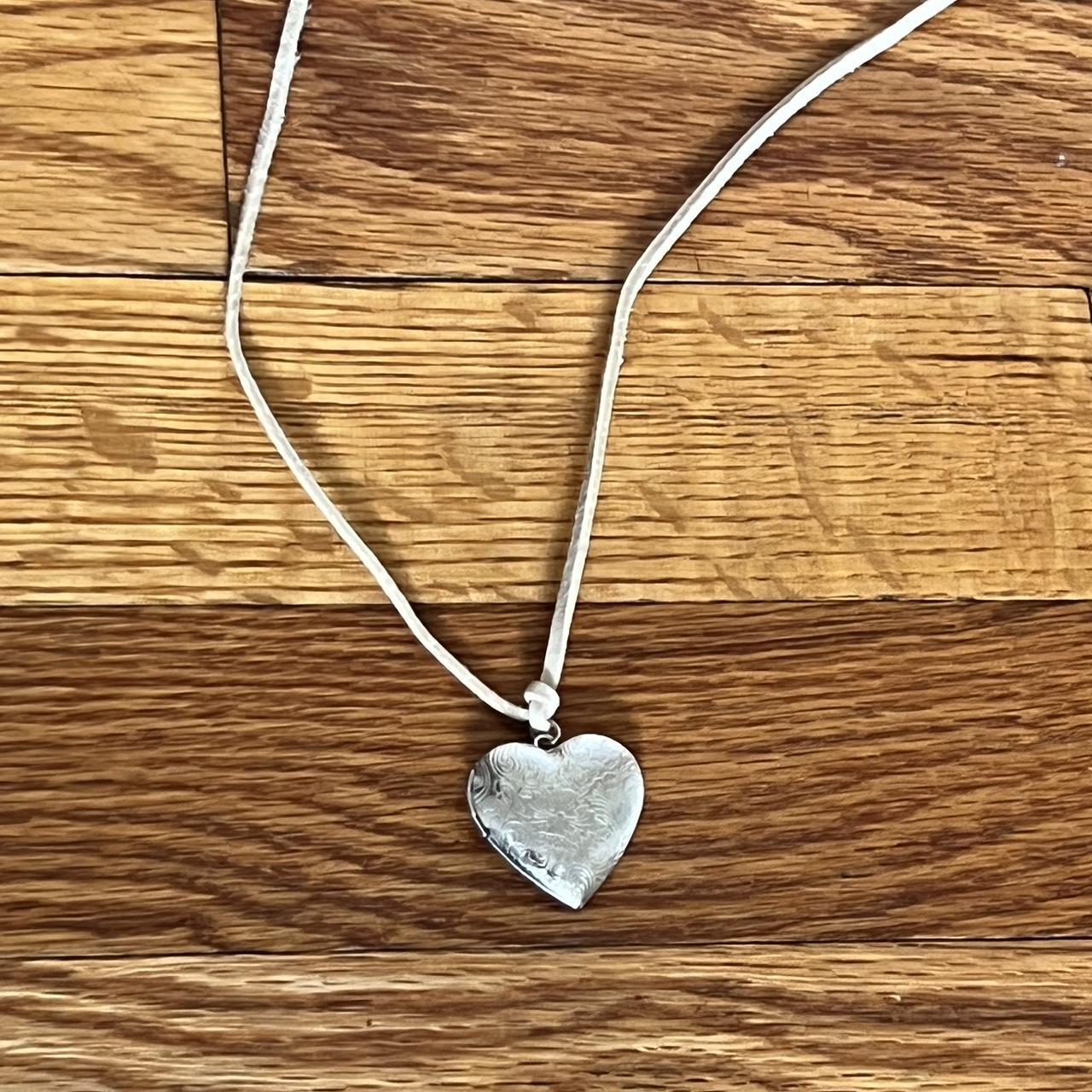 silver locket necklace on suede string - handmade, i... - Depop