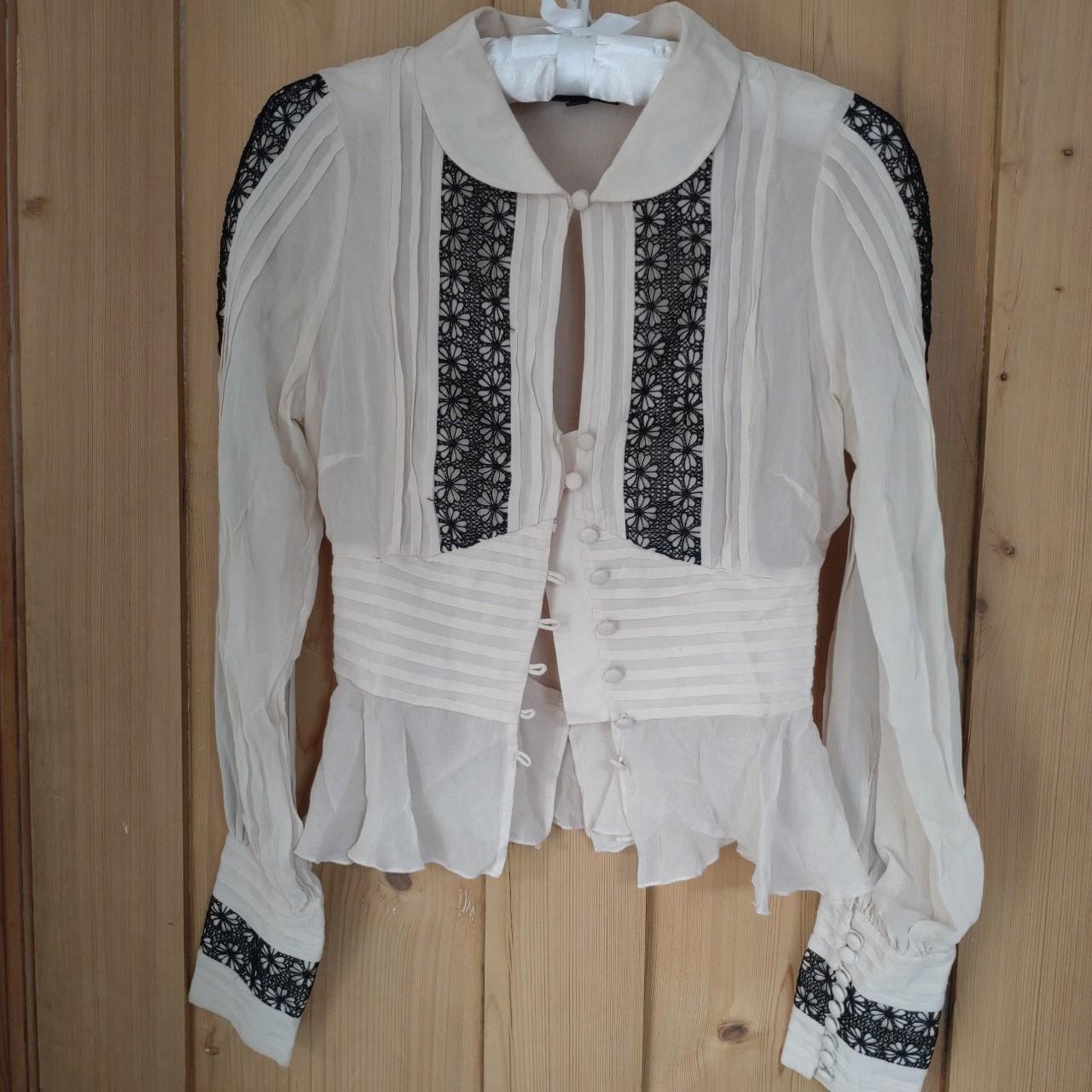 Silk Warehouse blouse with Peter Pan collar and lace... - Depop