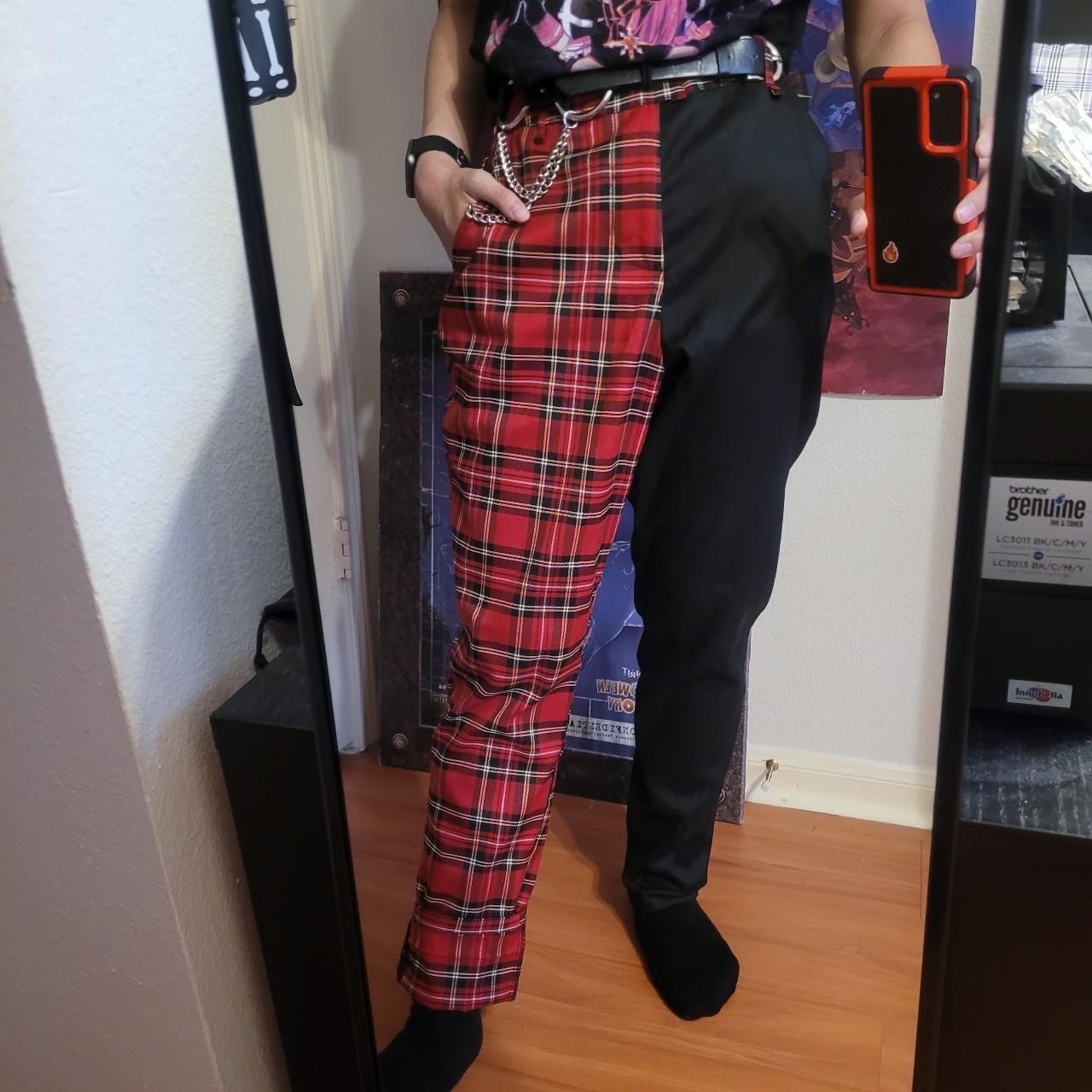 split red-plaid and black Hot Topic pants! perfect... - Depop