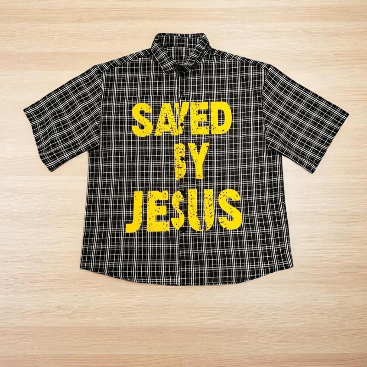 Saved By Jesus - Y2K streetwear graphic button up... | Depop