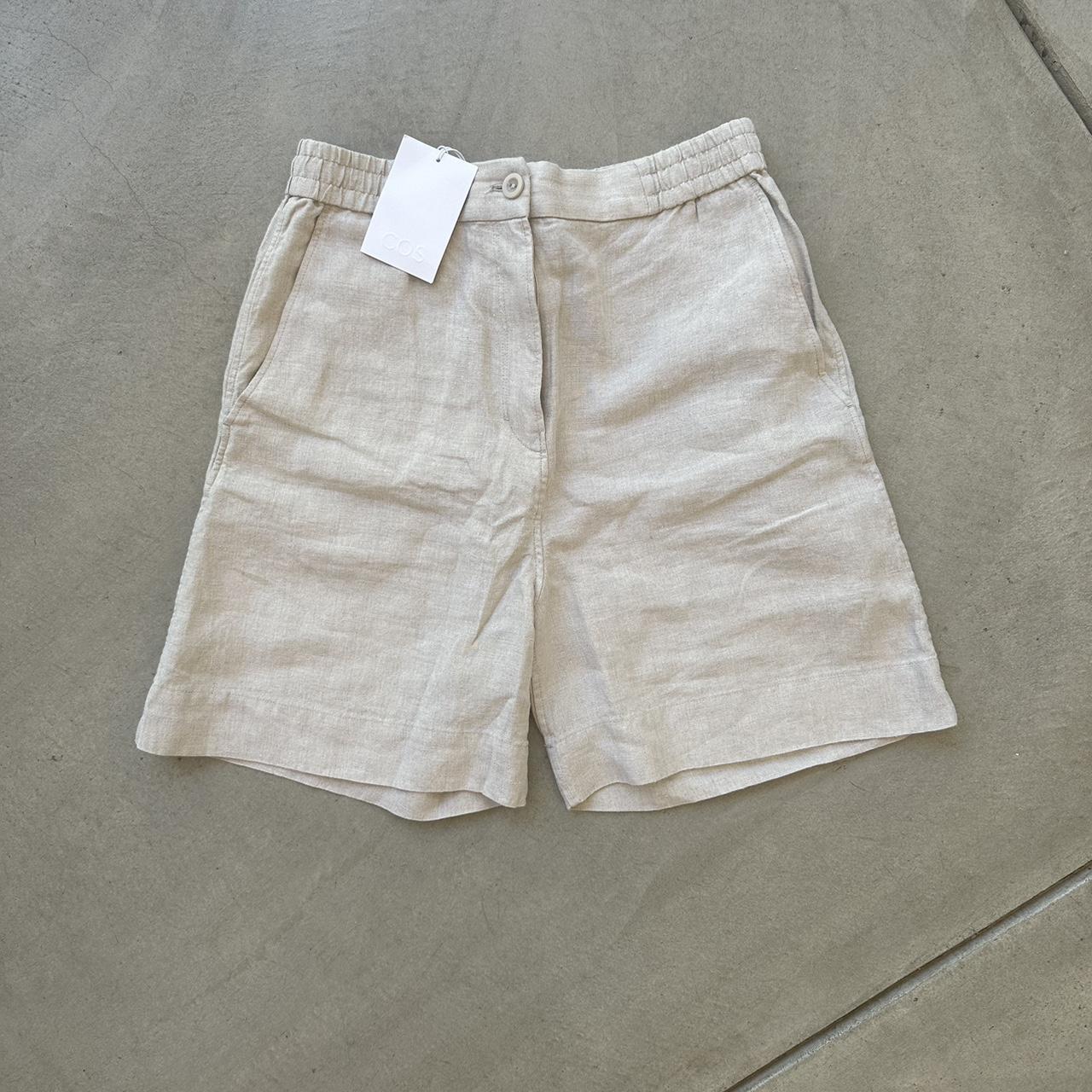 cos linen shorts, elastic waist w button... - Depop