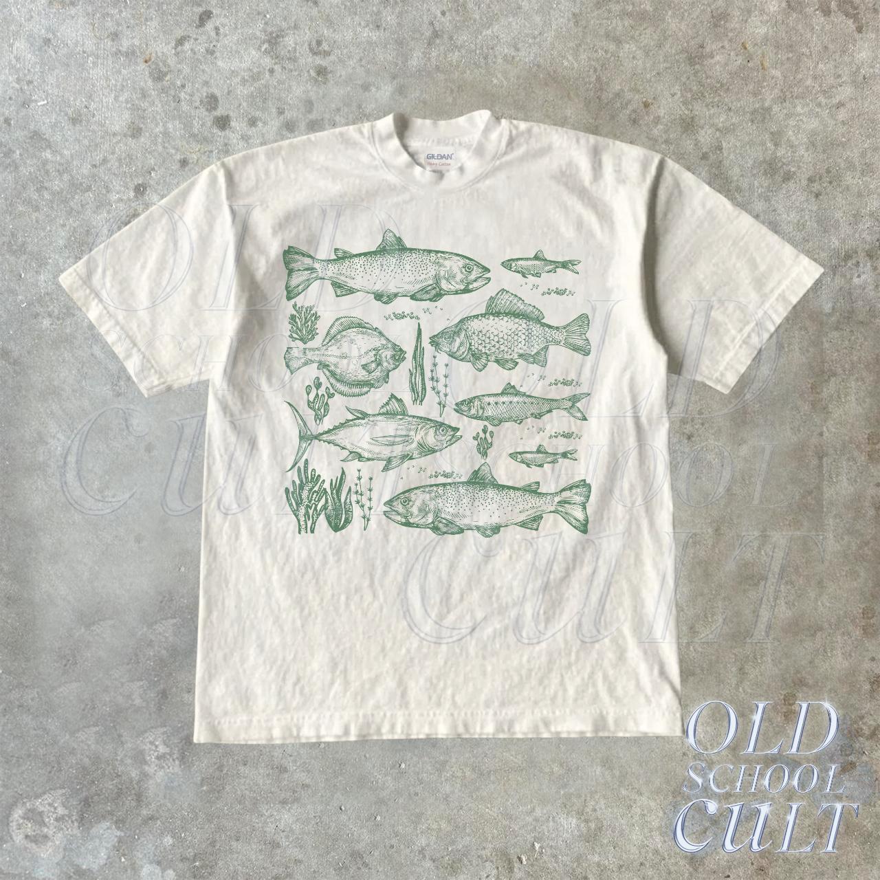 Vintage Fish Tattoo Style T-Shirt, Retro Fisher... - Depop