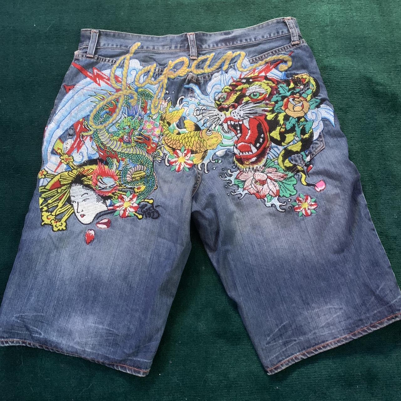 Ed hardy Japan jorts Have a good amount of wear on... - Depop