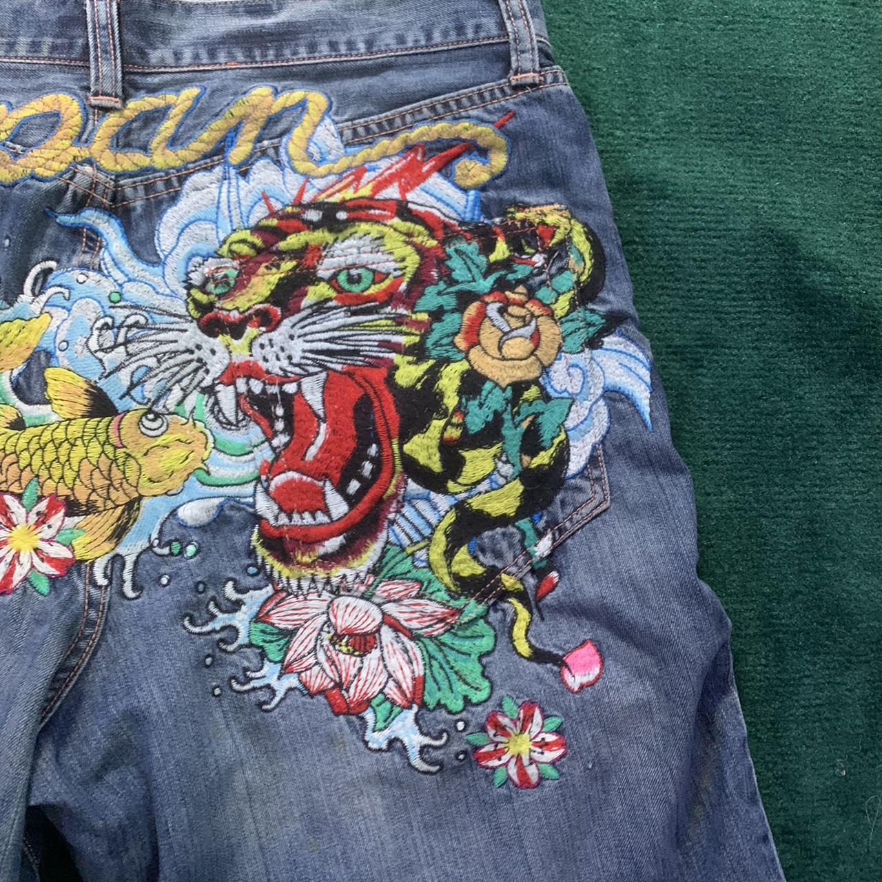 Ed hardy Japan jorts Have a good amount of wear on... - Depop