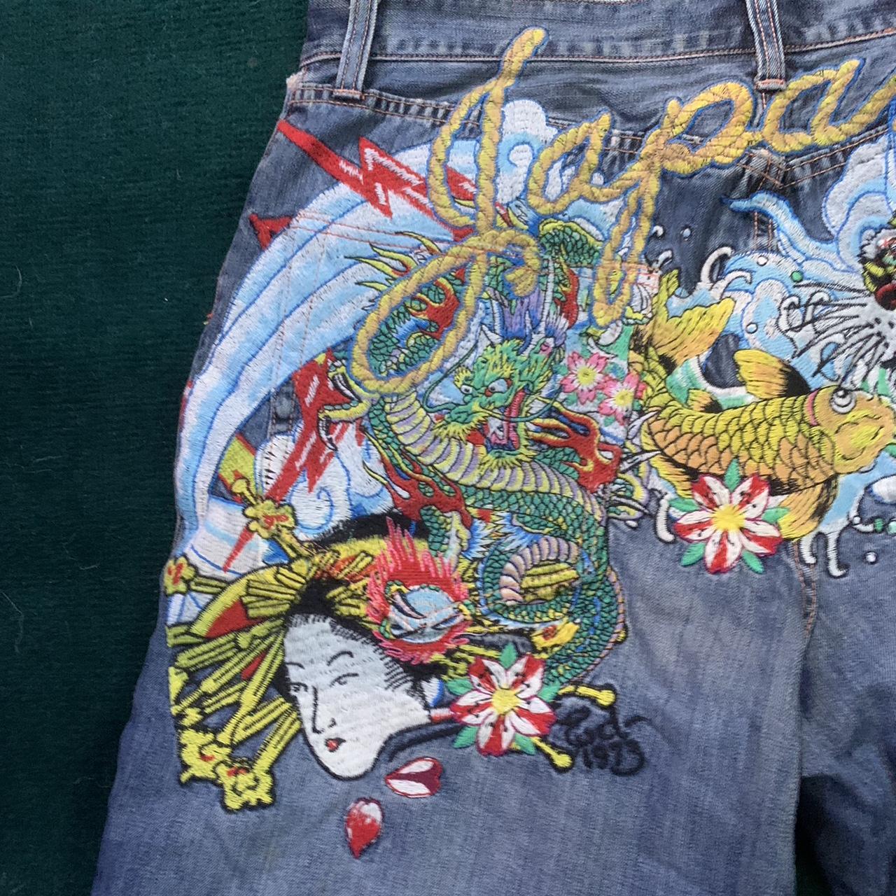 Ed hardy Japan jorts Have a good amount of wear on... - Depop