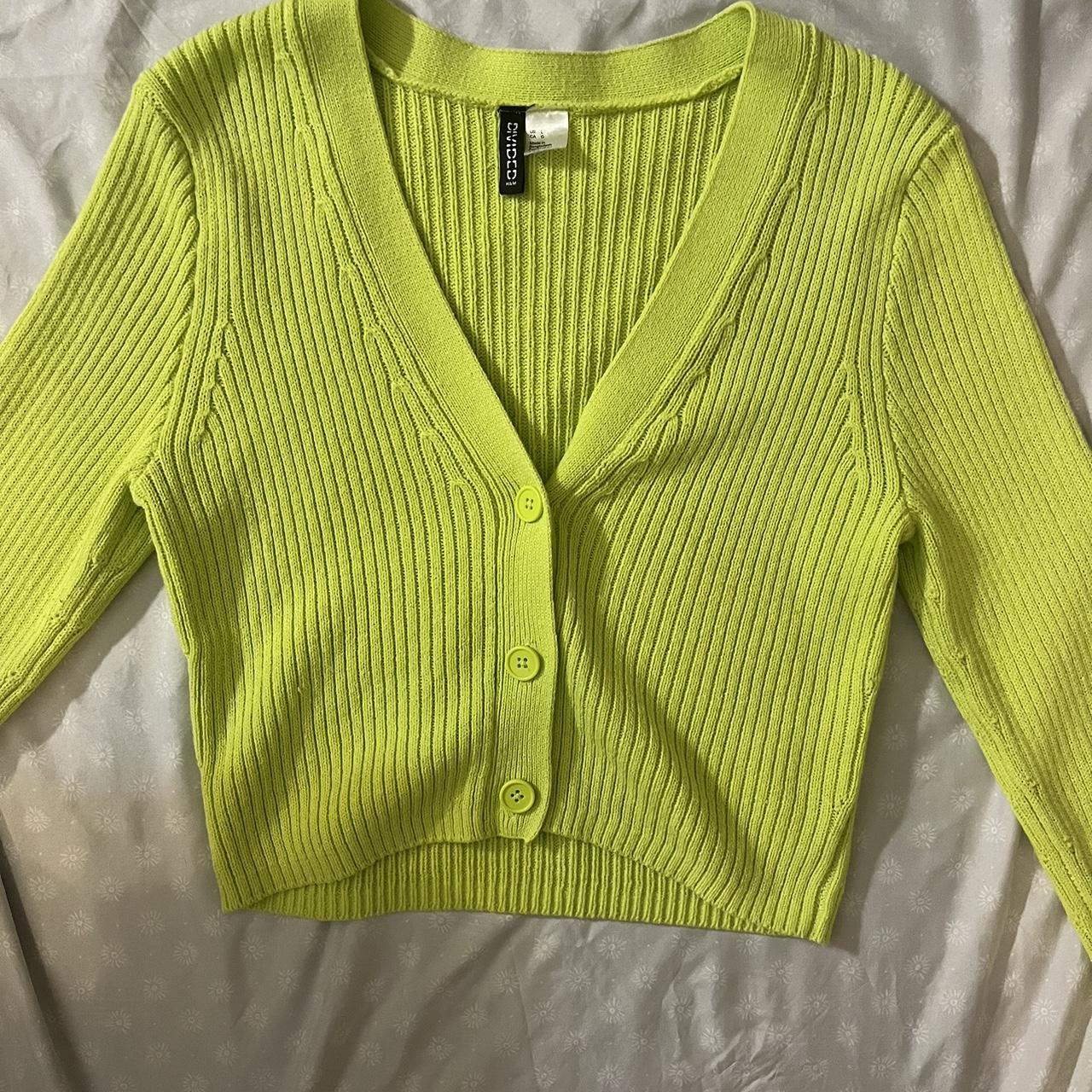 cute neon/lime green cardigan from h&m !💚🍀🐛🥝🧩 - Depop