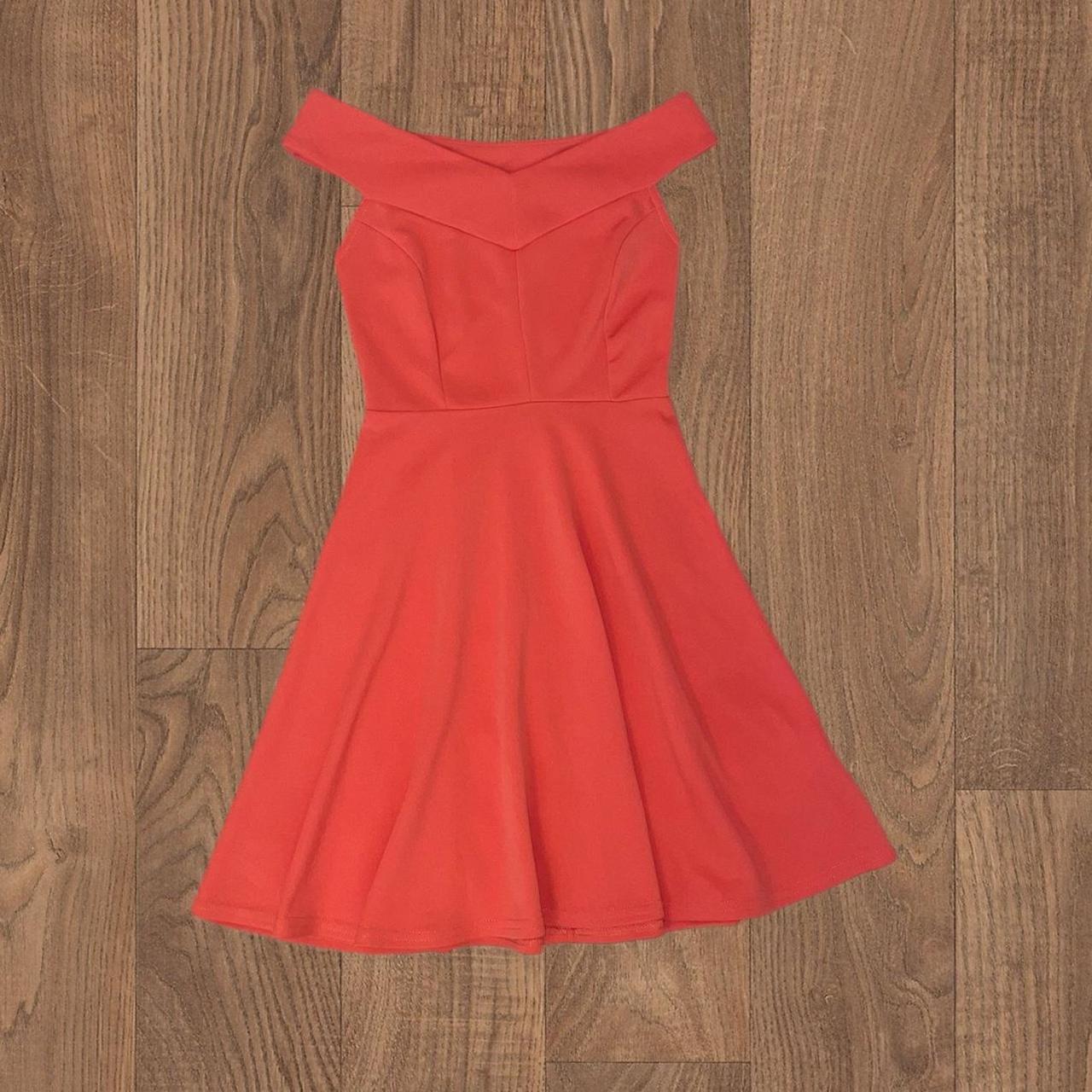 Off the Shoulder Coral Atmosphere Dress - Depop