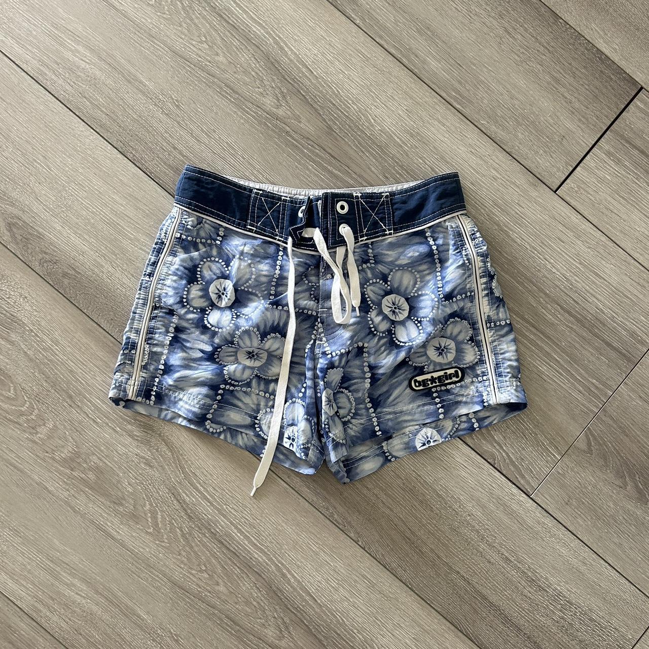 Super cute blue floral swim shorts Size: XS... - Depop