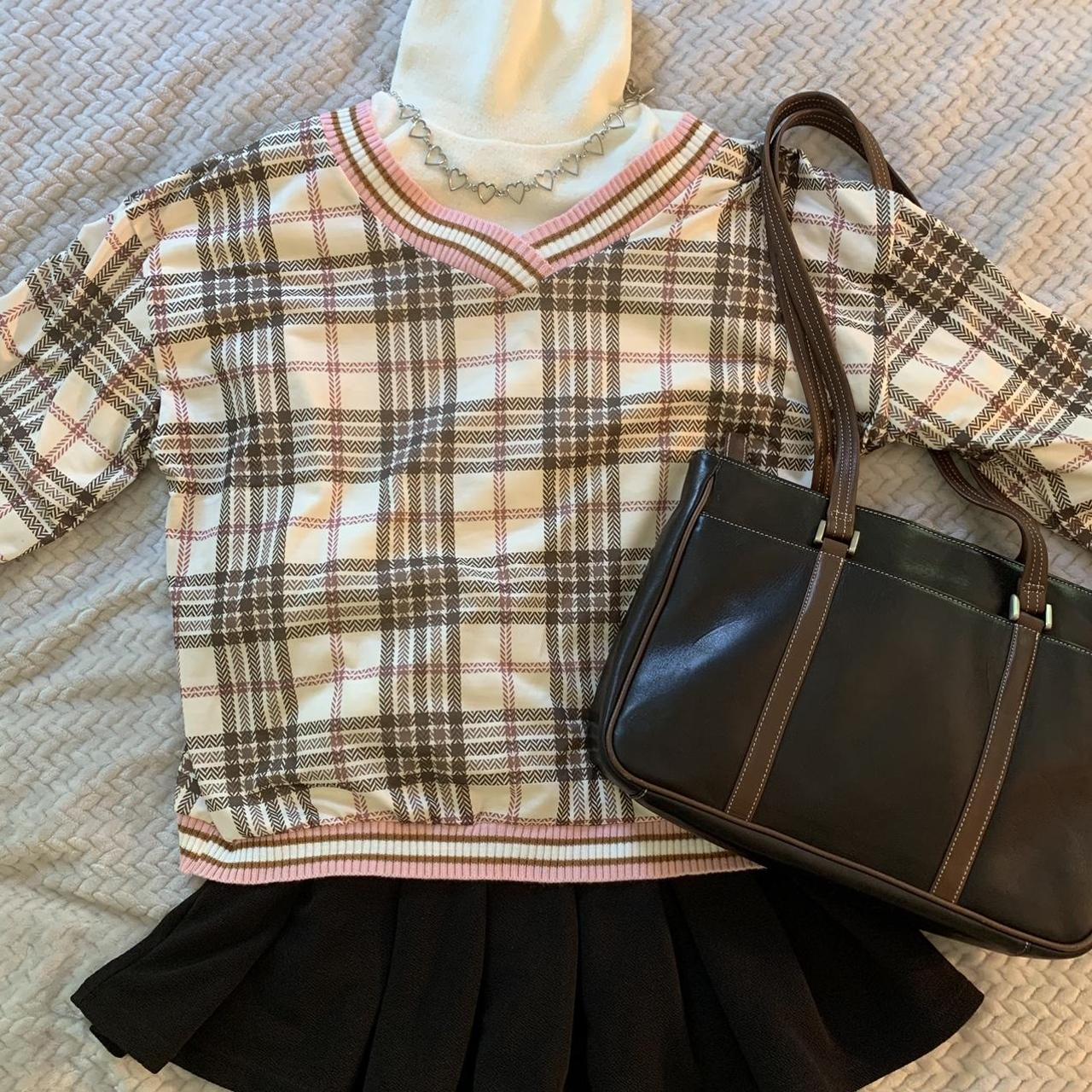 super cute pink, brown and cream colored v-neck... - Depop