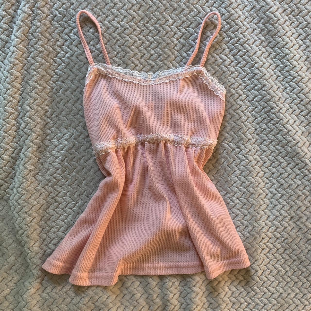 cute coquette pink ruffle lace cami top!! so cute i... - Depop