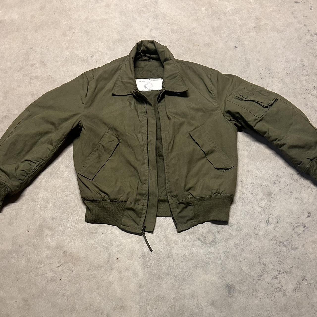 Vintage Military Flight jacket . Great green fade... - Depop