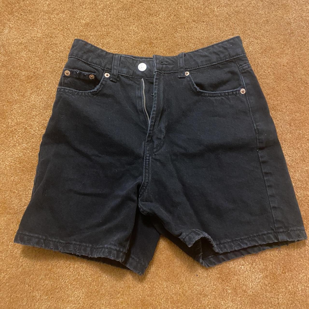Zara black denim high-rise mid-length shorts Never... - Depop