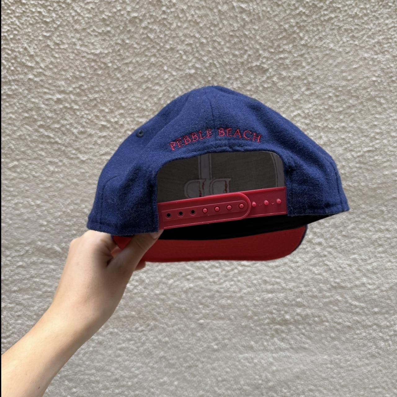 Navy and red Pebble Beach snapback cap... | Depop