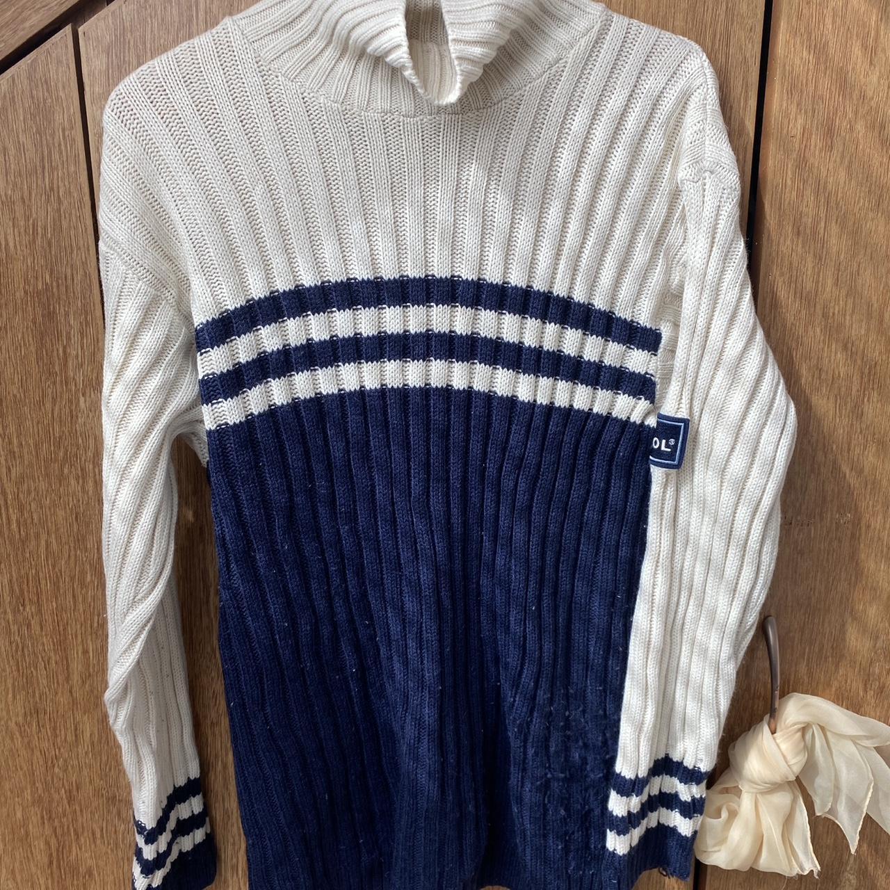 Kangol blue and white mock neck jumper Some pilling... | Depop
