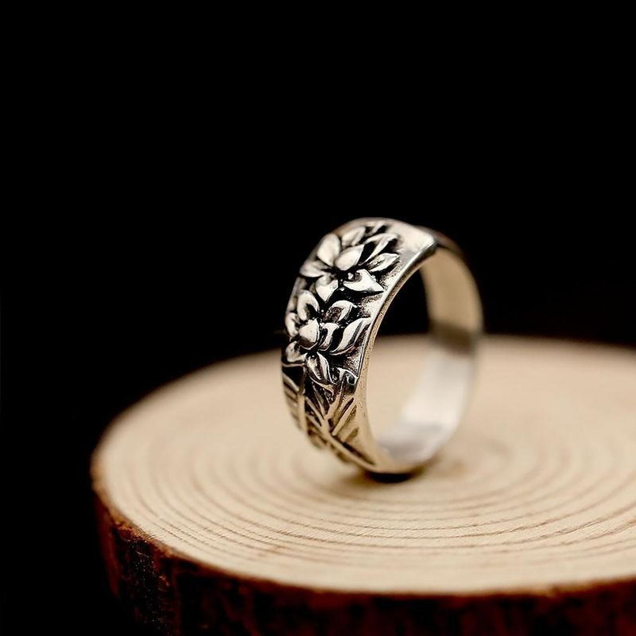 Sterling Silver Lotus Flower Open End Ring - Depop