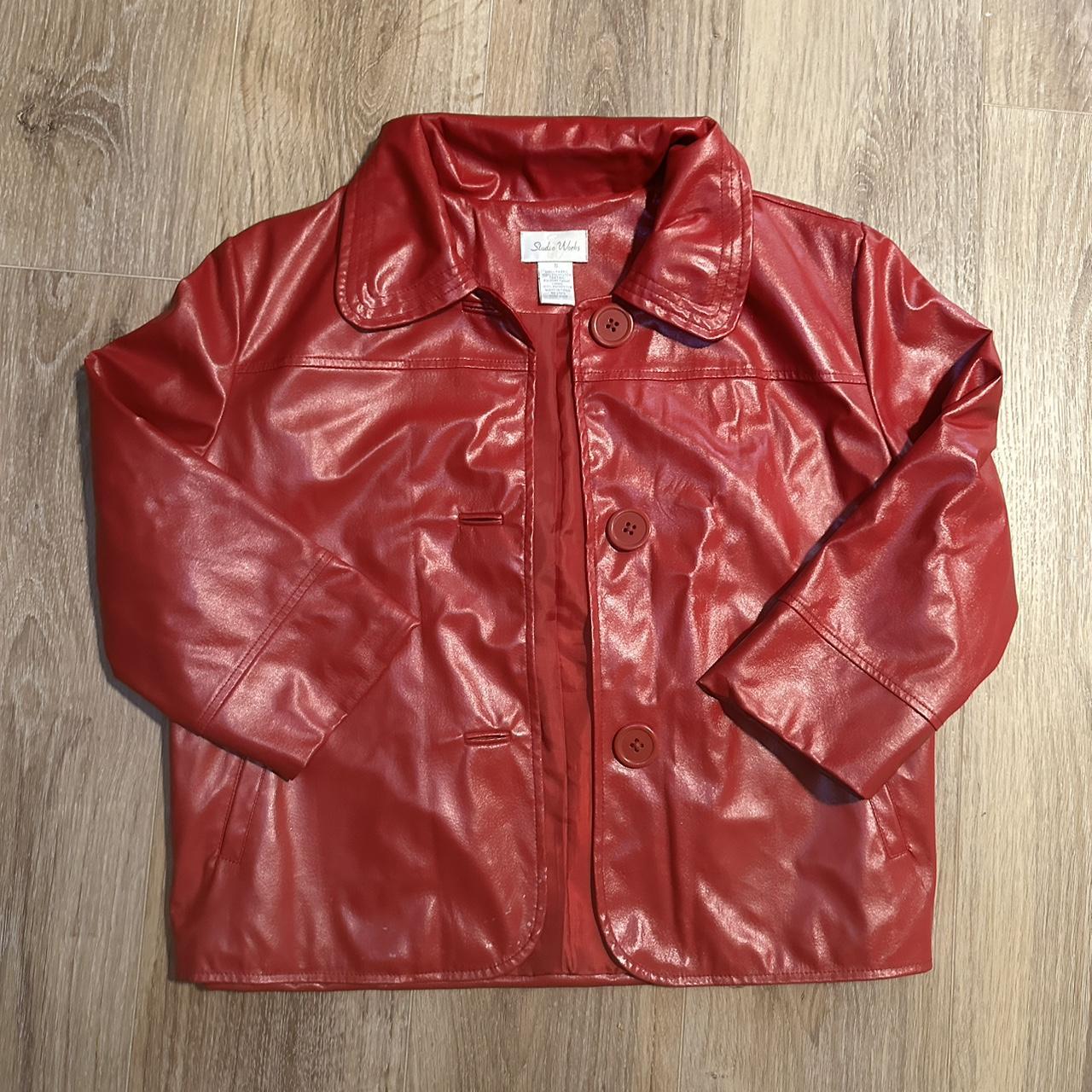 vintage red vinyl jacket size: s brand: studio... - Depop