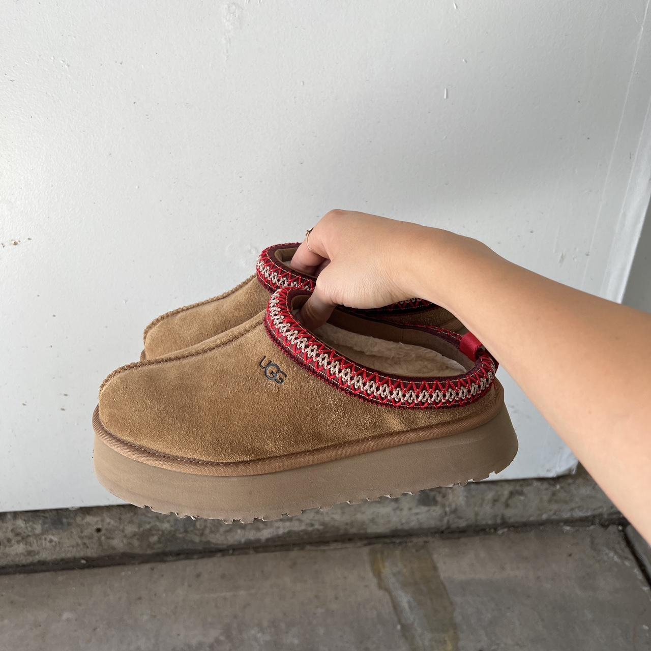 UGG Tasman tan and red slippers - Depop