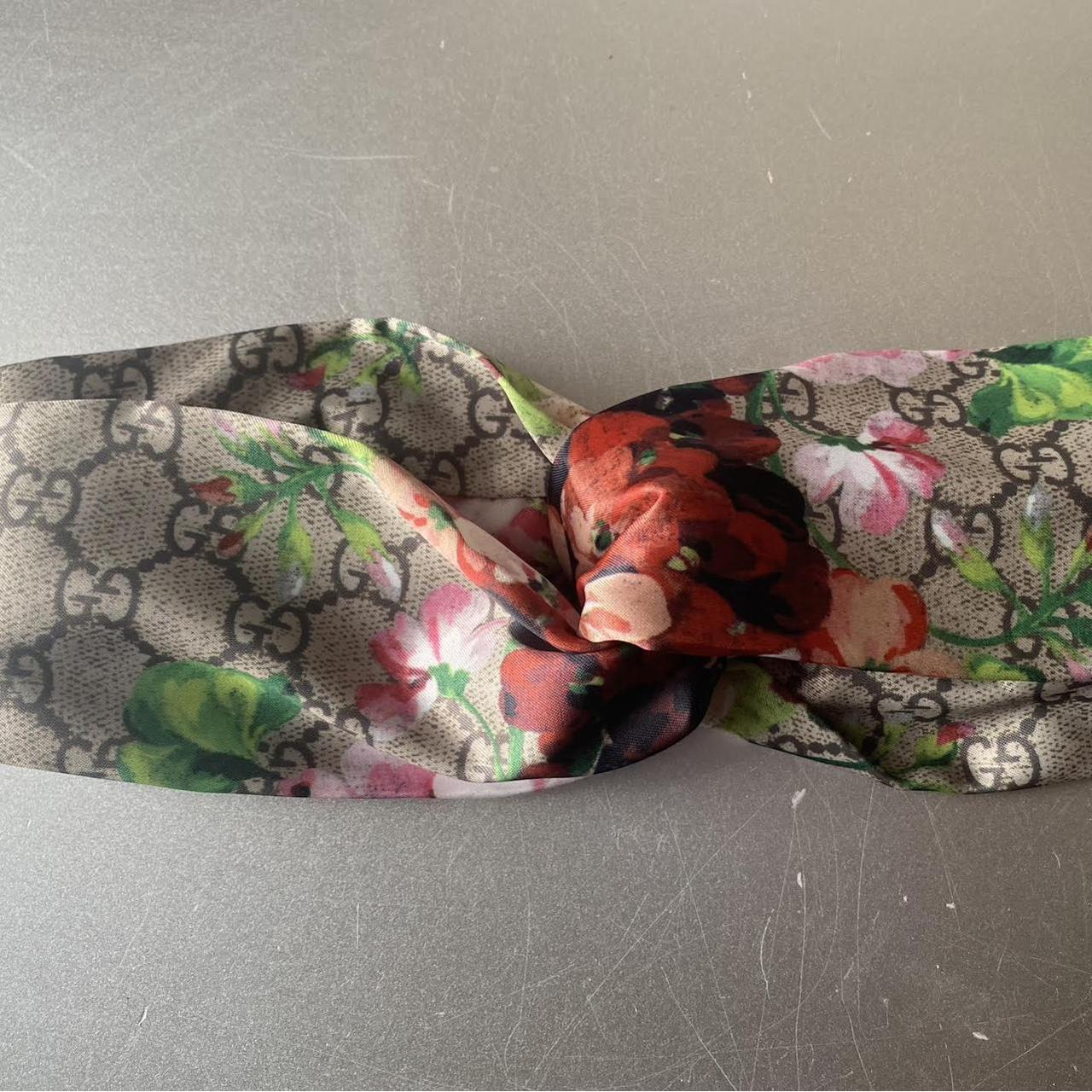 Gucci Bloom Headband. GG logo and floral print silk... - Depop