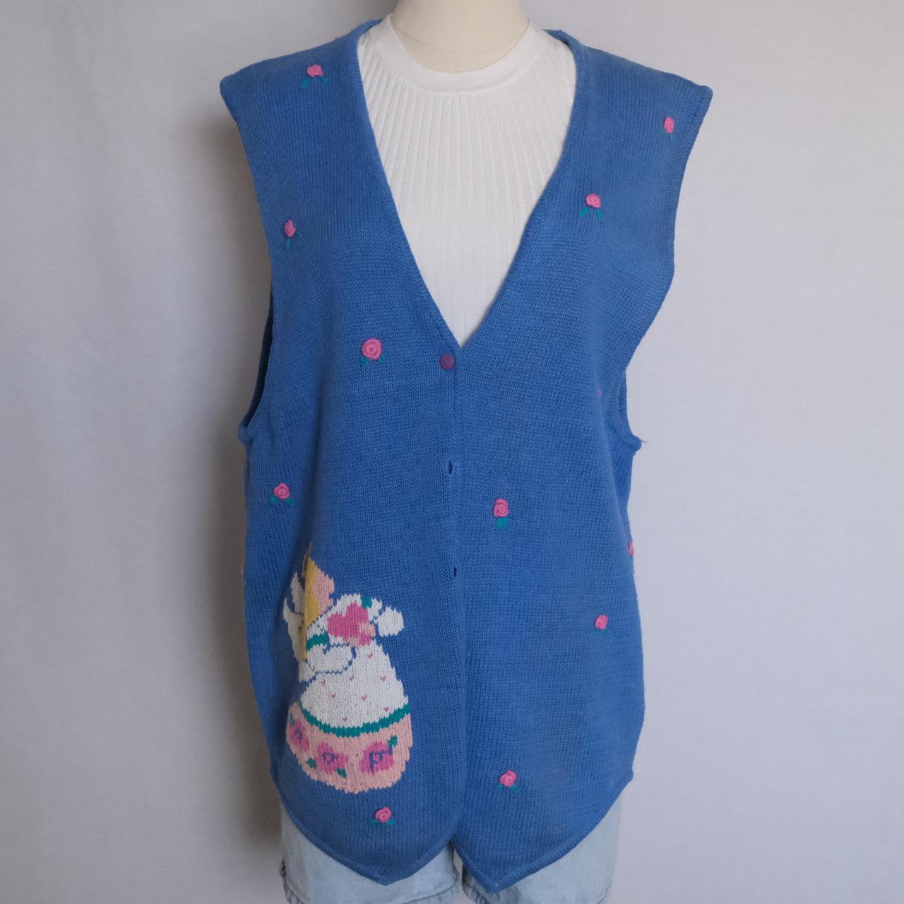 Vintage vest hand embroidered blue knit vest with... - Depop