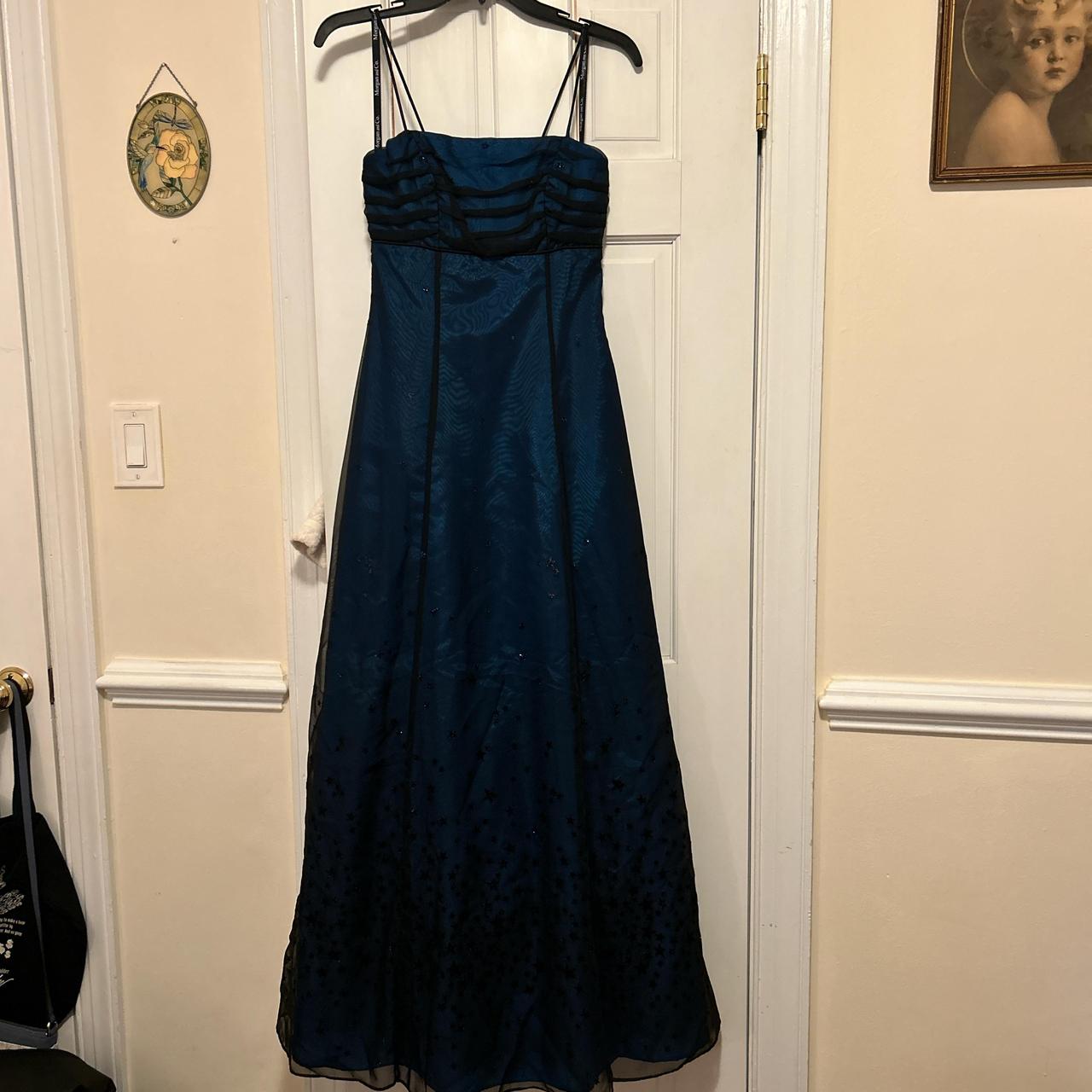 Navy blue 90-00s goth fairy prom dress with velvet... | Depop