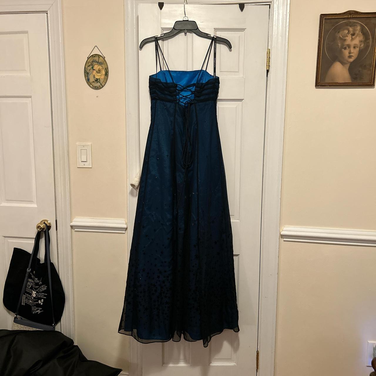 Navy blue 90-00s goth fairy prom dress with velvet... | Depop