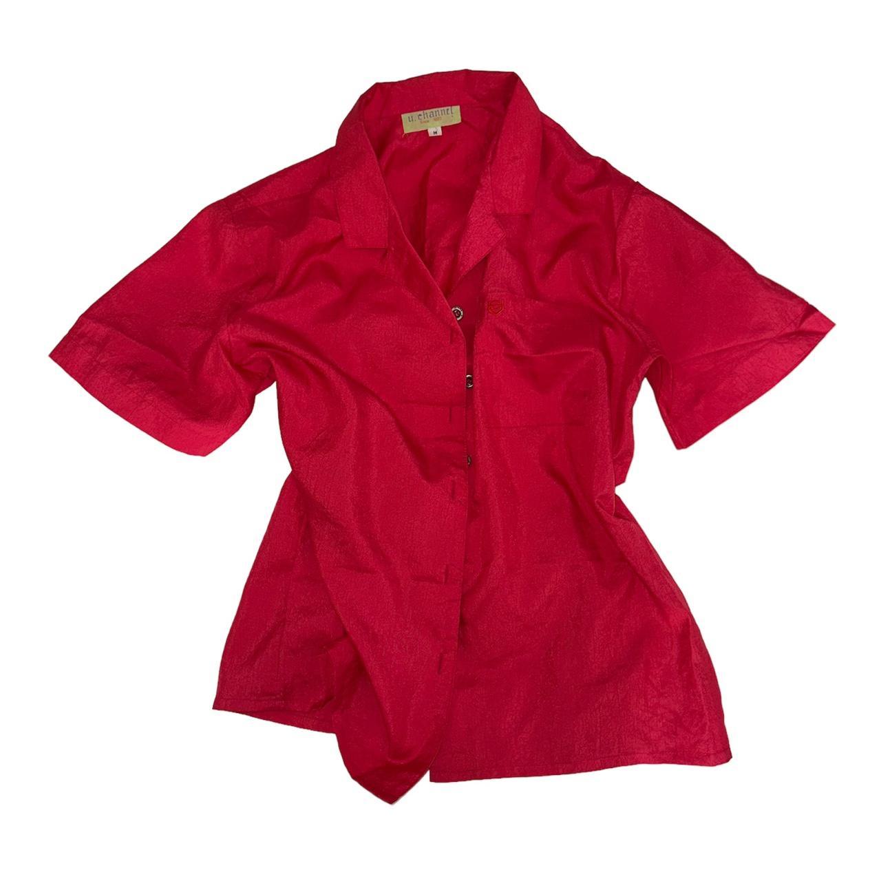 red shirt short sleeved vintage red shirt in good... - Depop