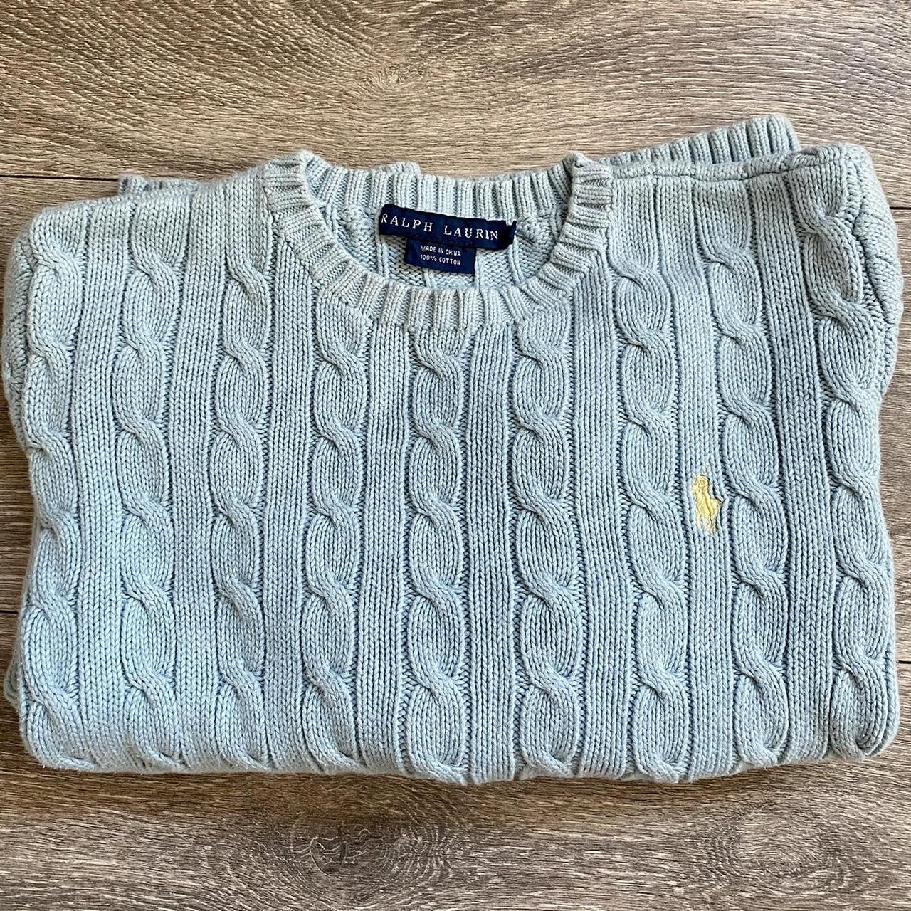 Ralph Lauren Cable Knit baby blue sweater. Size small. - Depop