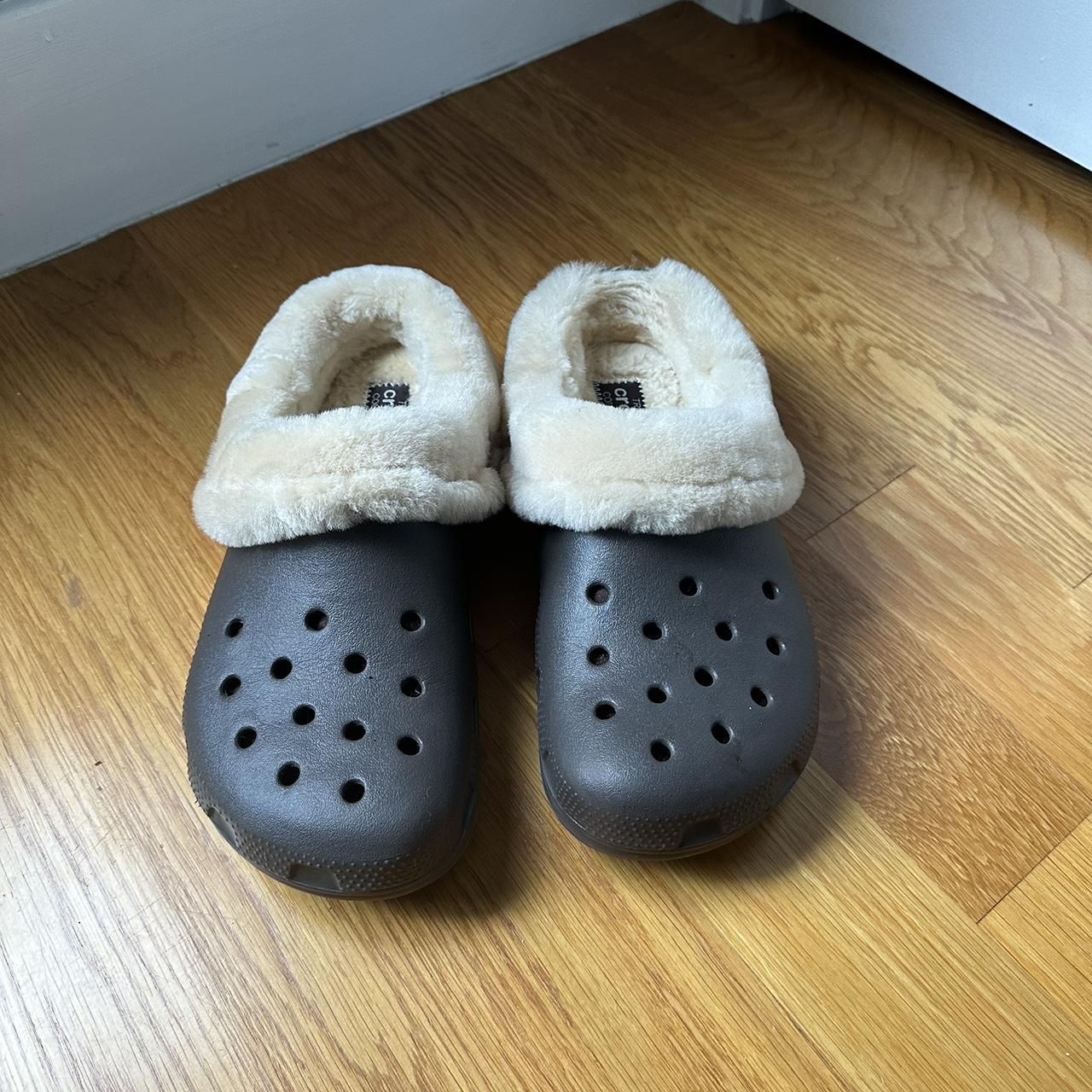 Brown fur-lined Crocs. Size 9M / 11W. Gently used.... - Depop