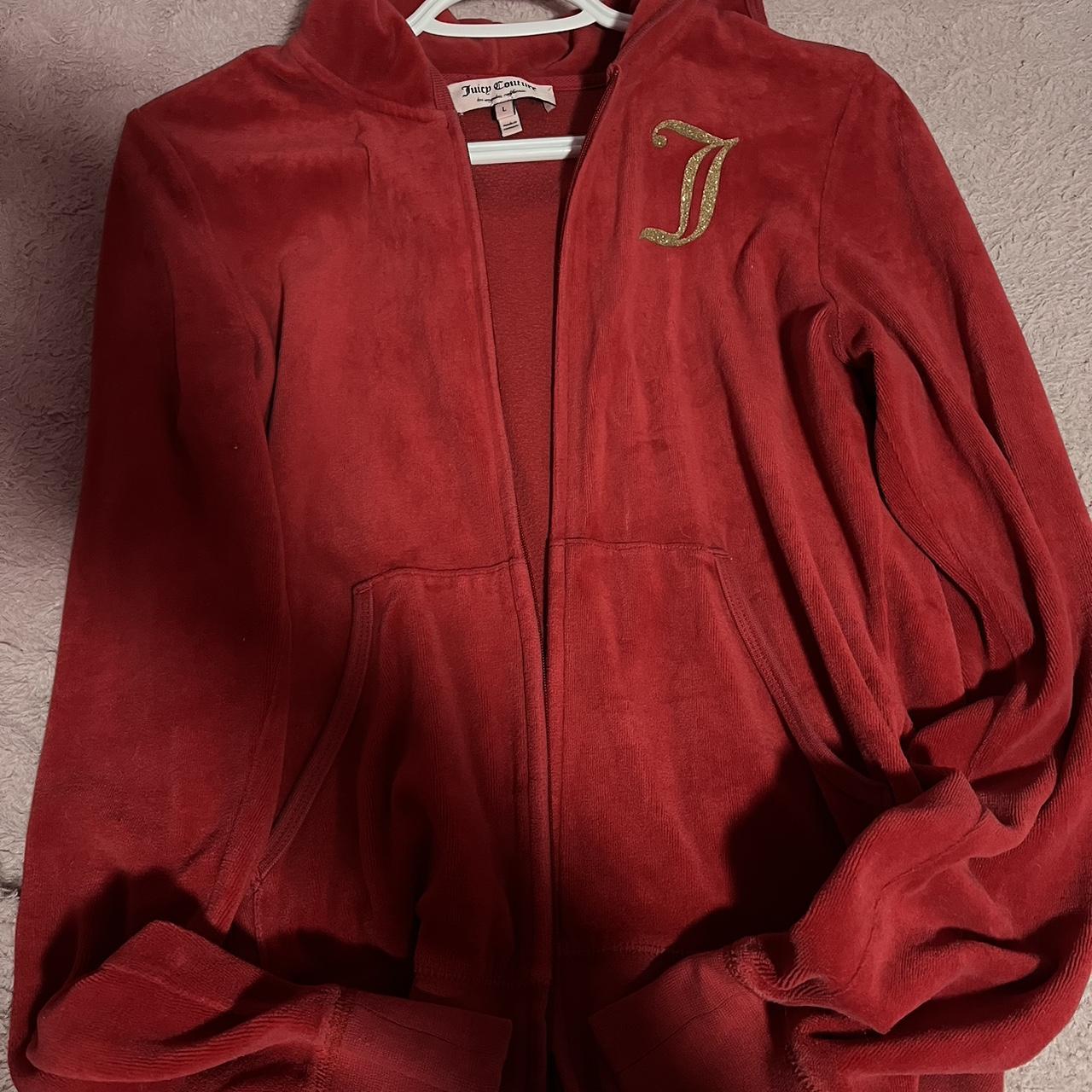 Red velour tracksuit jacket with gold detail juicy... - Depop