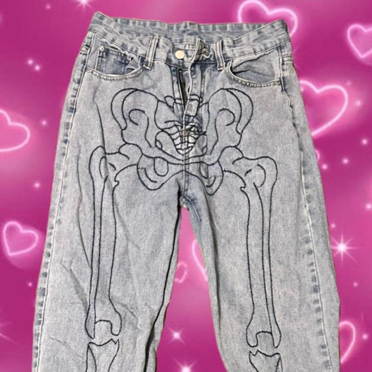 Denim black stitch skeleton jeans!! These are super... - Depop