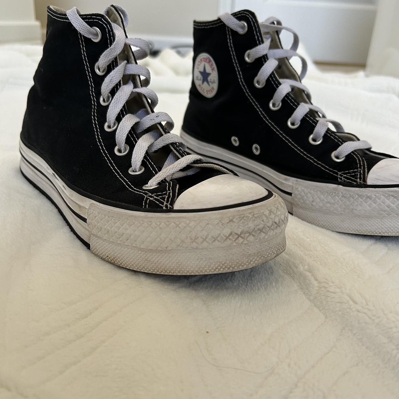 Black platform converse, kids 5.5, not worn... - Depop