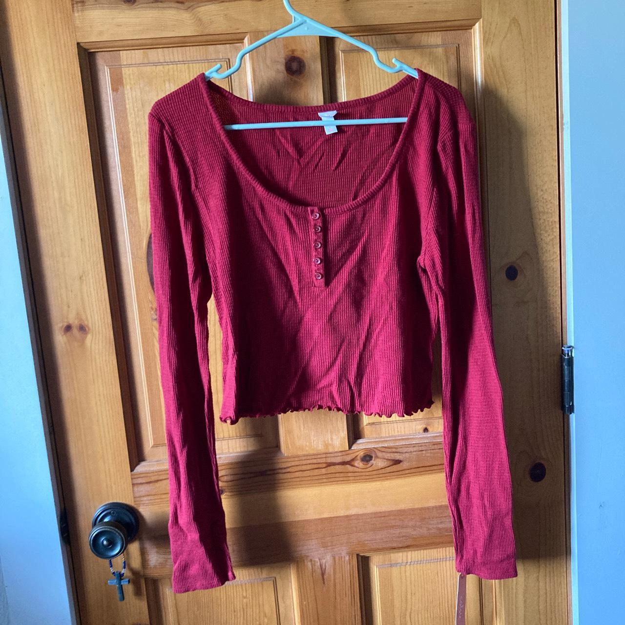 Red cropped shirt Frills on... - Depop