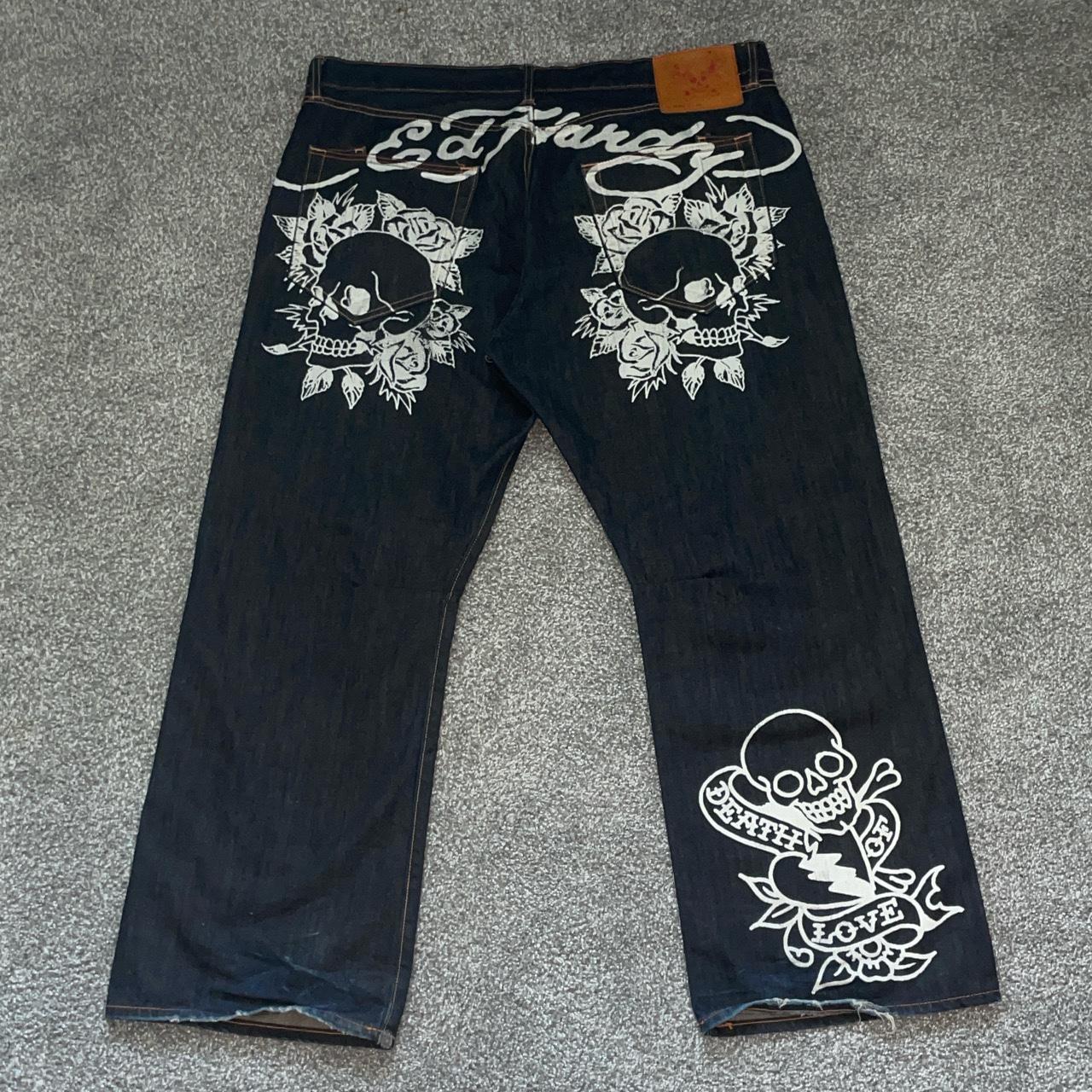 Rare y2k vintage 2008 skeleton Ed Hardy jeans.... - Depop