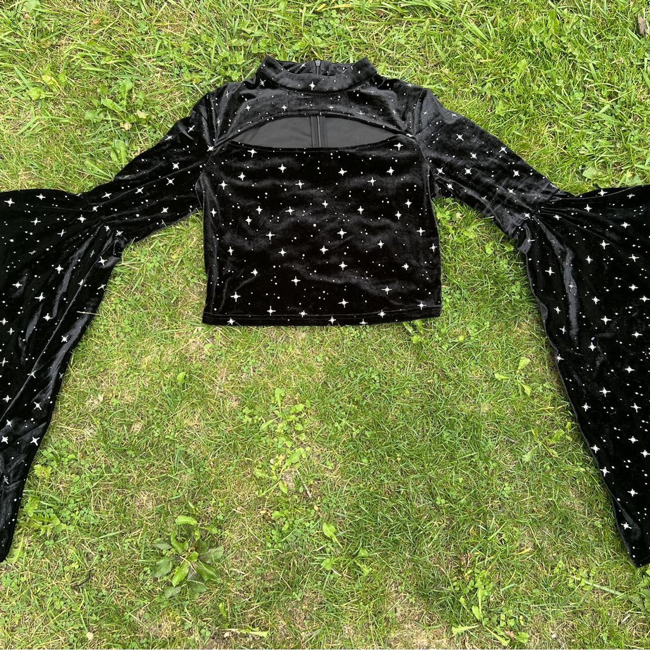 - starry top - faux velvet, zip up back - cider... - Depop