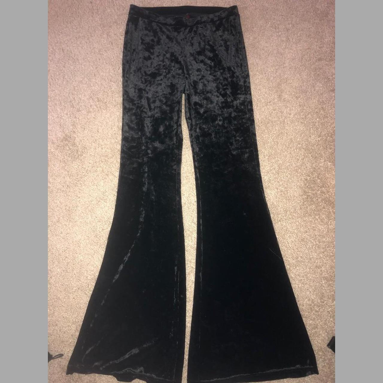 Black Velvet Bell Bottom Leggings with elastic... - Depop