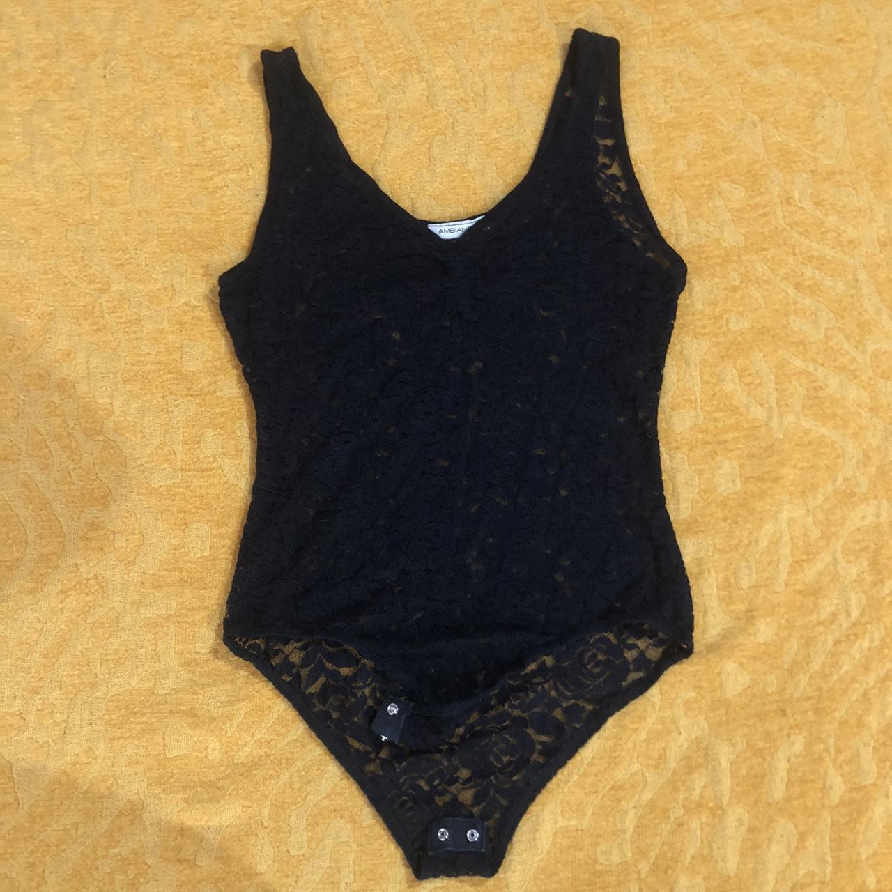 Black lace bodysuit Great condition Button snaps... - Depop
