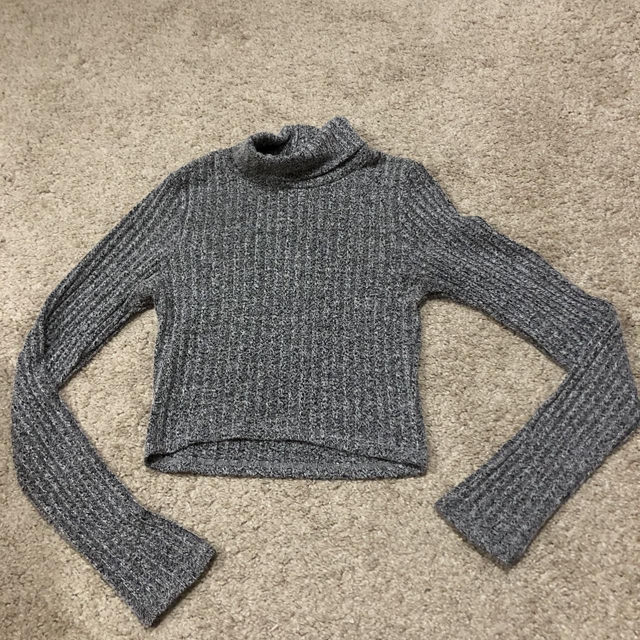 Cropped grey ribbed turtle neck sweater Great... - Depop