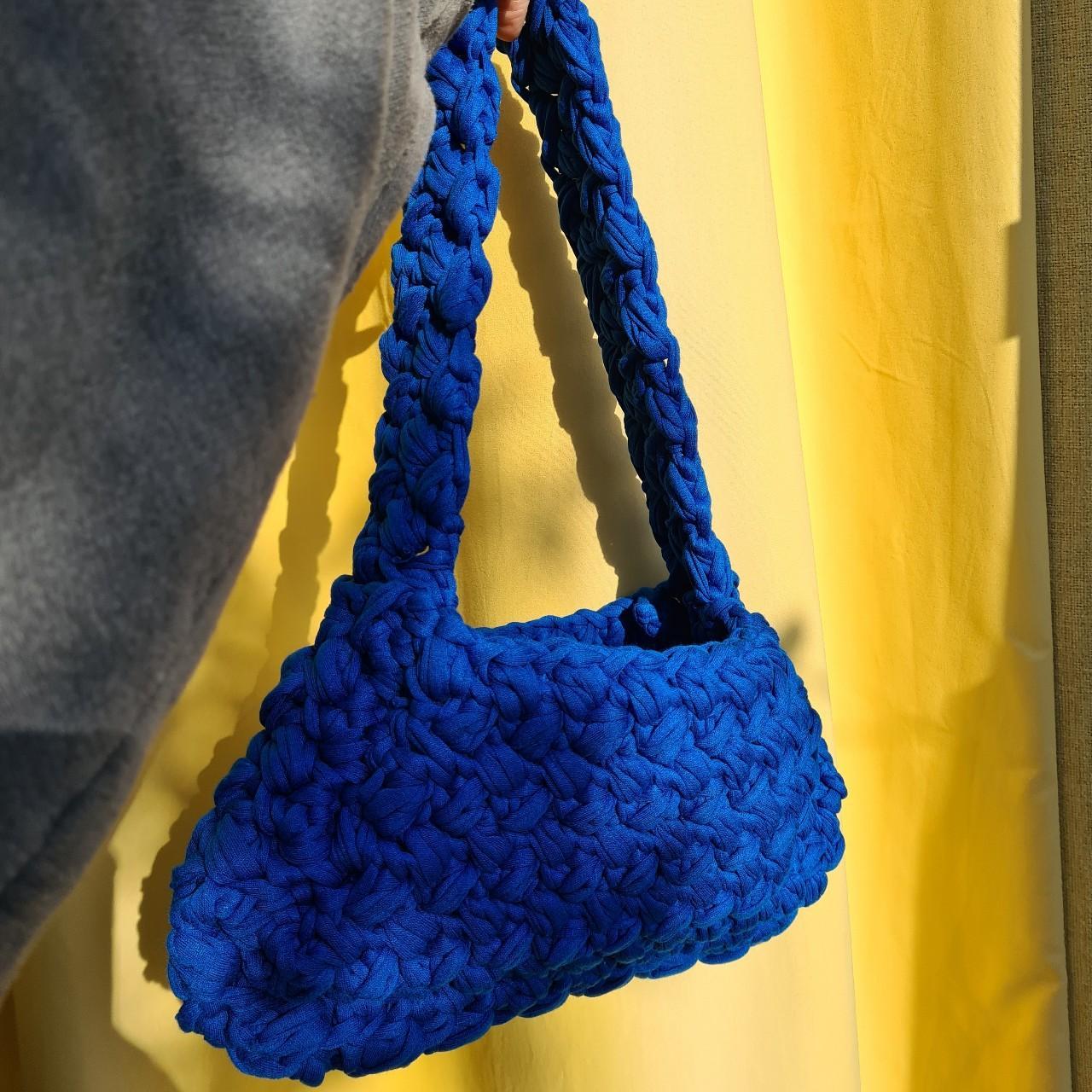 Blue chunky crochet bag 💙 Handmade using recycled... - Depop