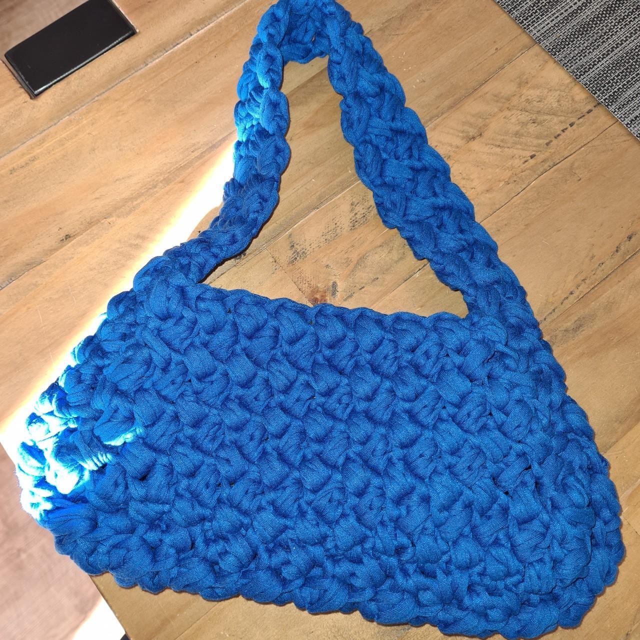 Blue chunky crochet bag 💙 Handmade using recycled... - Depop