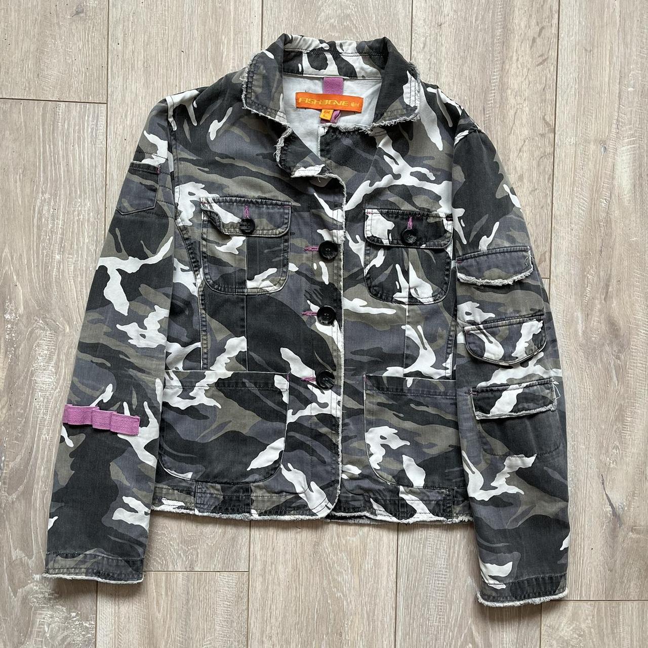 Vintage Y2K Fishbone multi pocket camo jacket From... - Depop