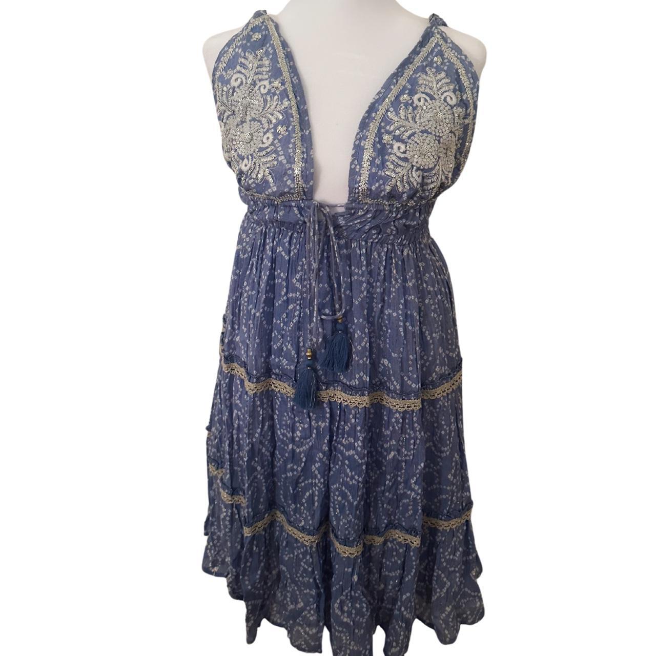 Blue Sundress with Champagne Embellishments tagged... - Depop