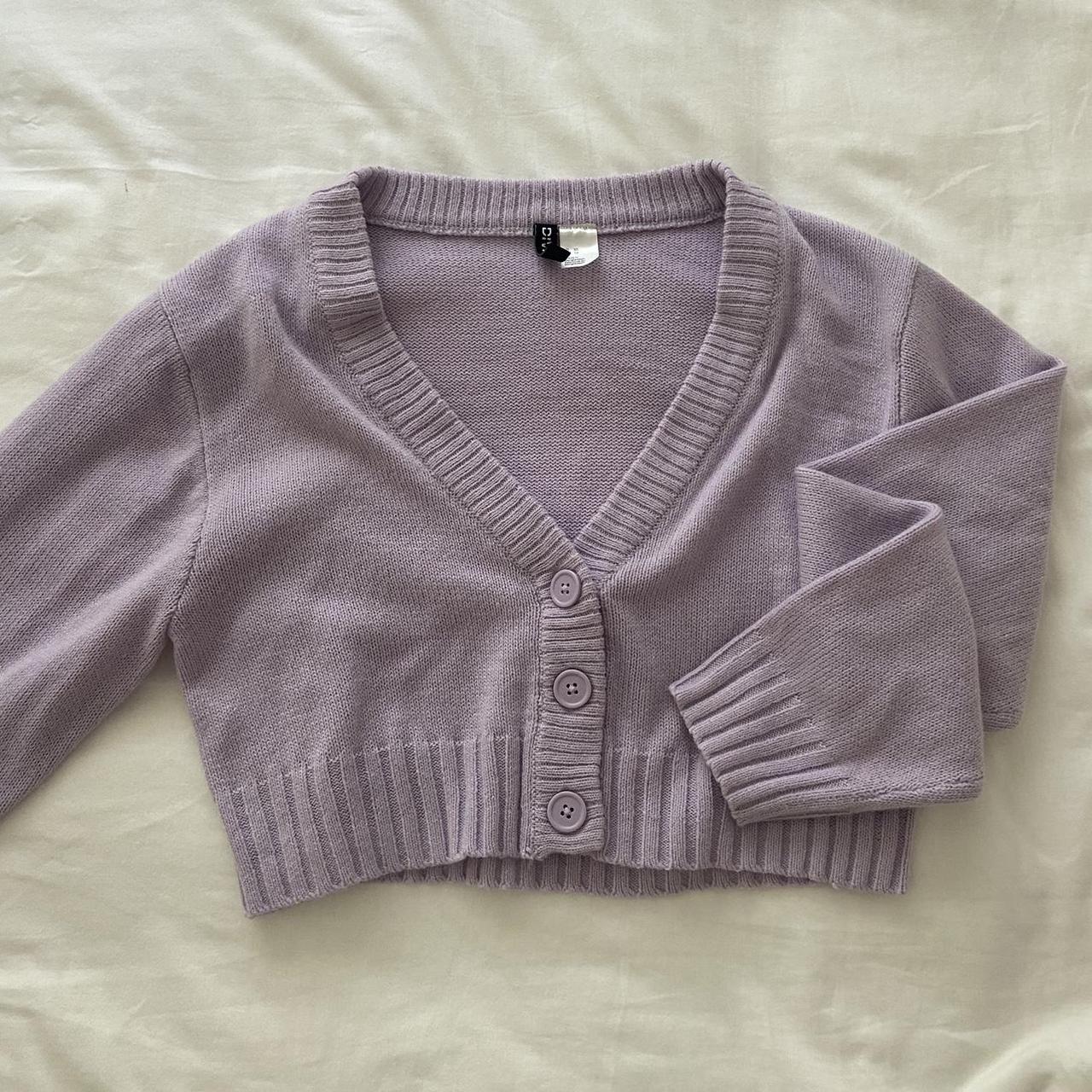 h&m divided brand cropped purple sweater buttons... - Depop