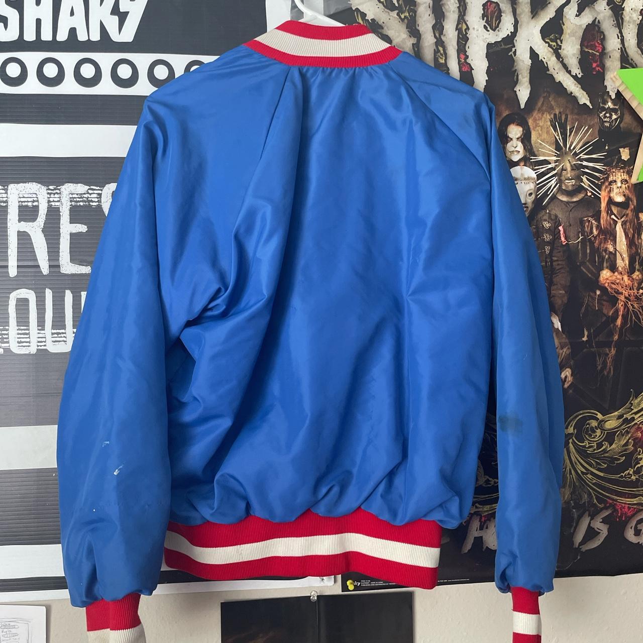 Vintage blue, red, and white varsity jacket -many... - Depop