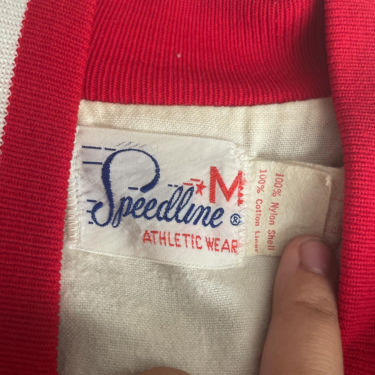 Vintage blue, red, and white varsity jacket -many... - Depop