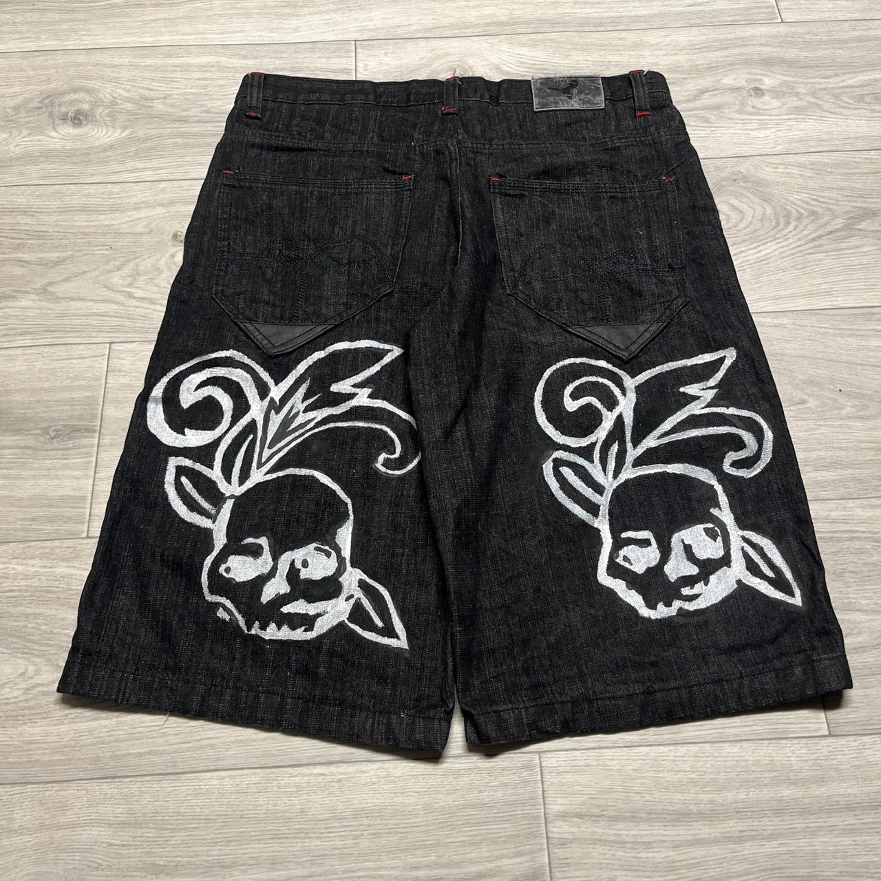 Skull Baggy Grunge skater jorts Y2K Grunge emo... | Depop