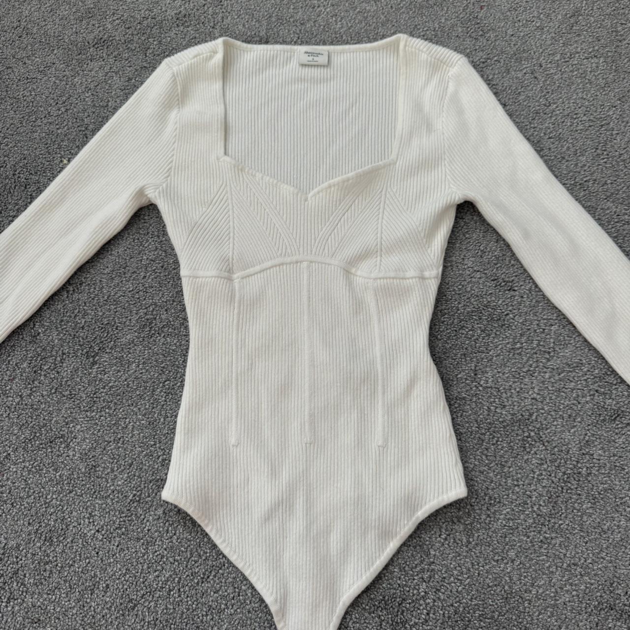 abercrombie ribbed White long sleeve bodysuit. super... | Depop