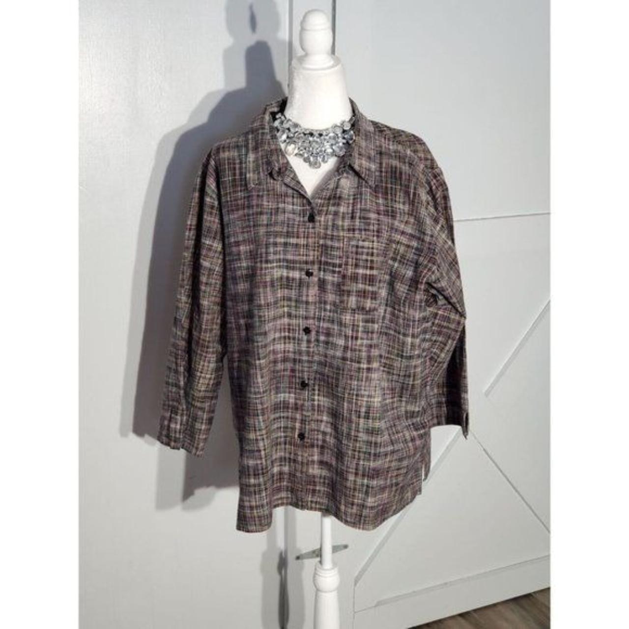 VICTORIA JONES WOMAN PLAID BLOUSE LONG SLEEVE SIZE... - Depop