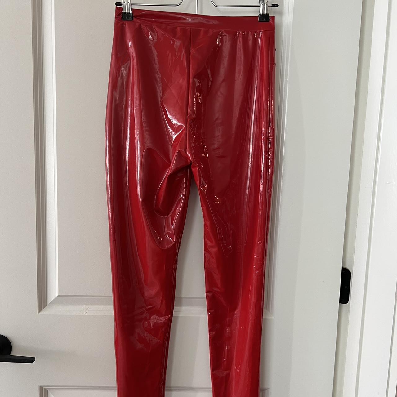 Fashion Nova red vinyl pants only worn once thin... - Depop